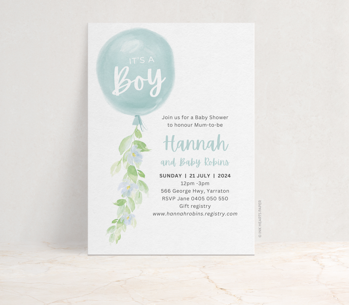 BLUE BALLOON - Digital Invitation (Template) – Ink Hearts Paper