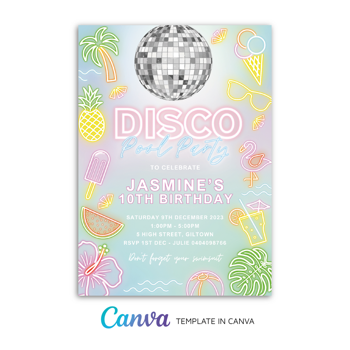 DISCO POOL PARTY - Digital Invitation (Template) – Ink Hearts Paper
